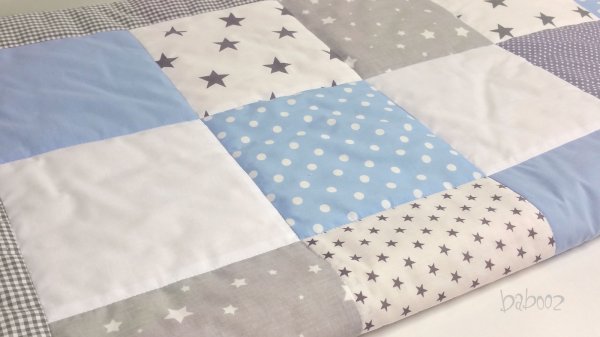 Patchworkdecke grau-blau 100